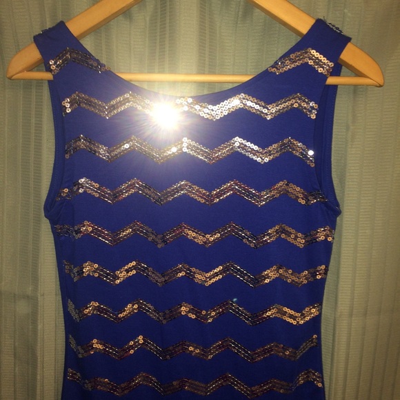 Dresses | Blue Silver Sequin Low Back Dress | Poshmark